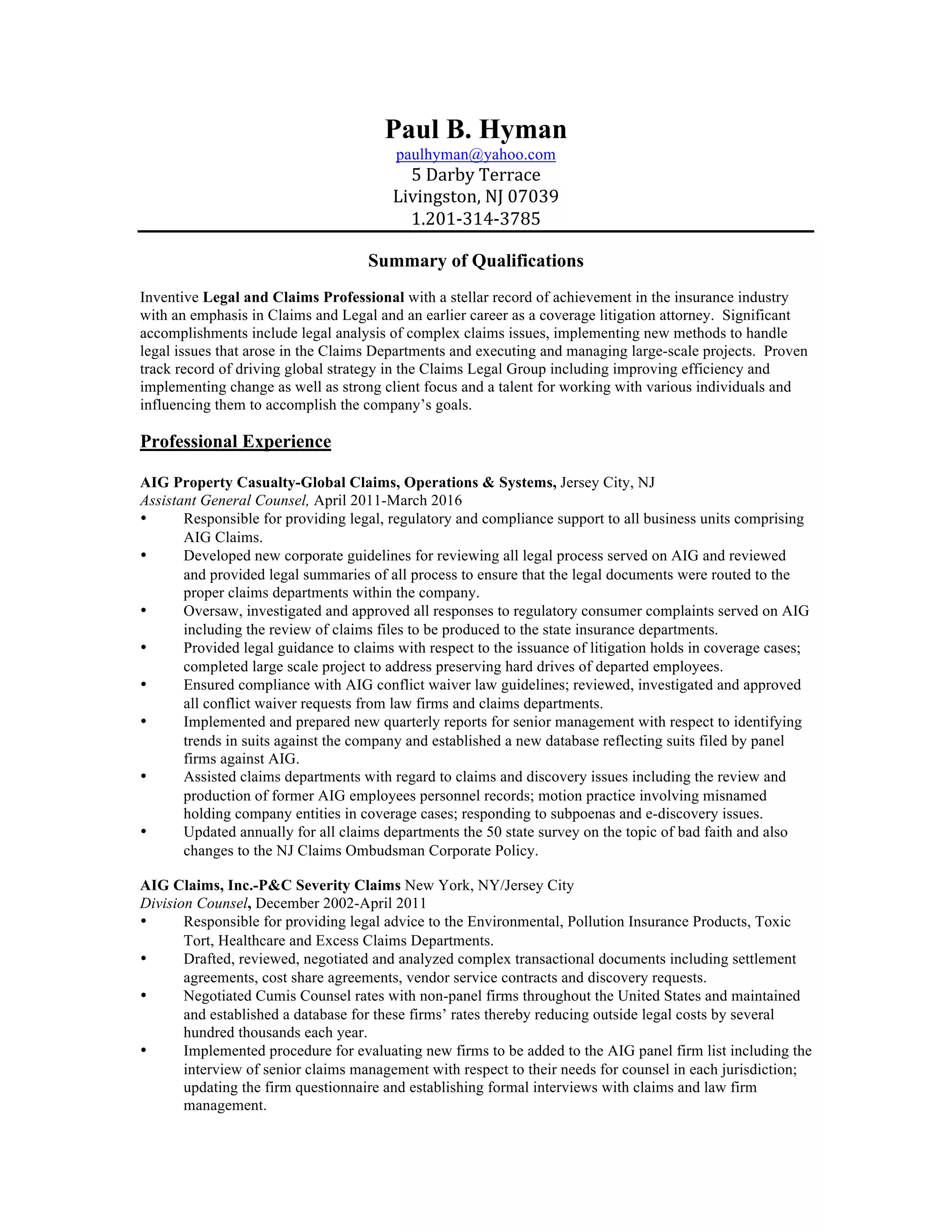 Paul Hyman resume 4-12-16 | PDF