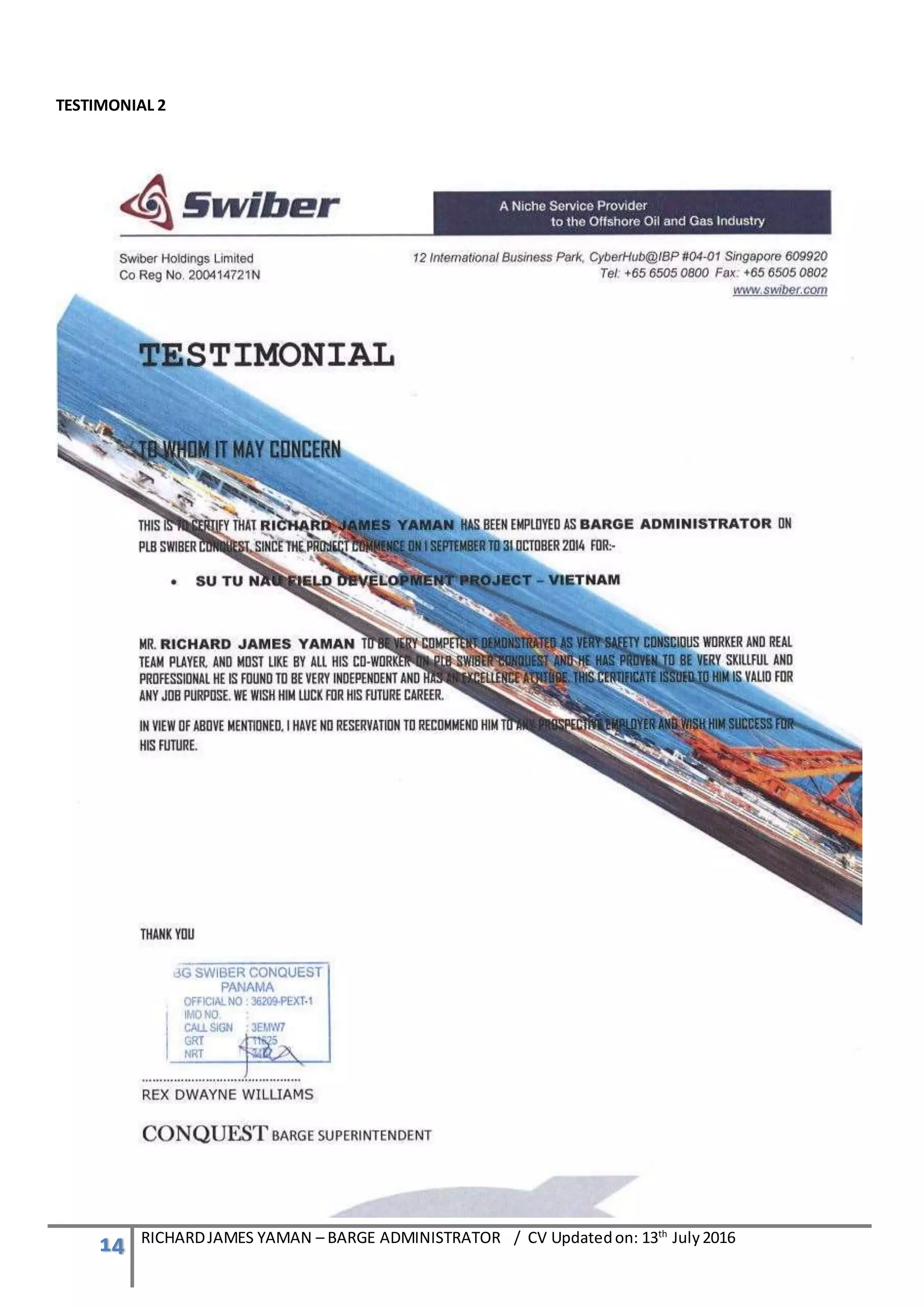 RICHARD J.Y - Barge Admin_CV & Offshore Docs | DOCX