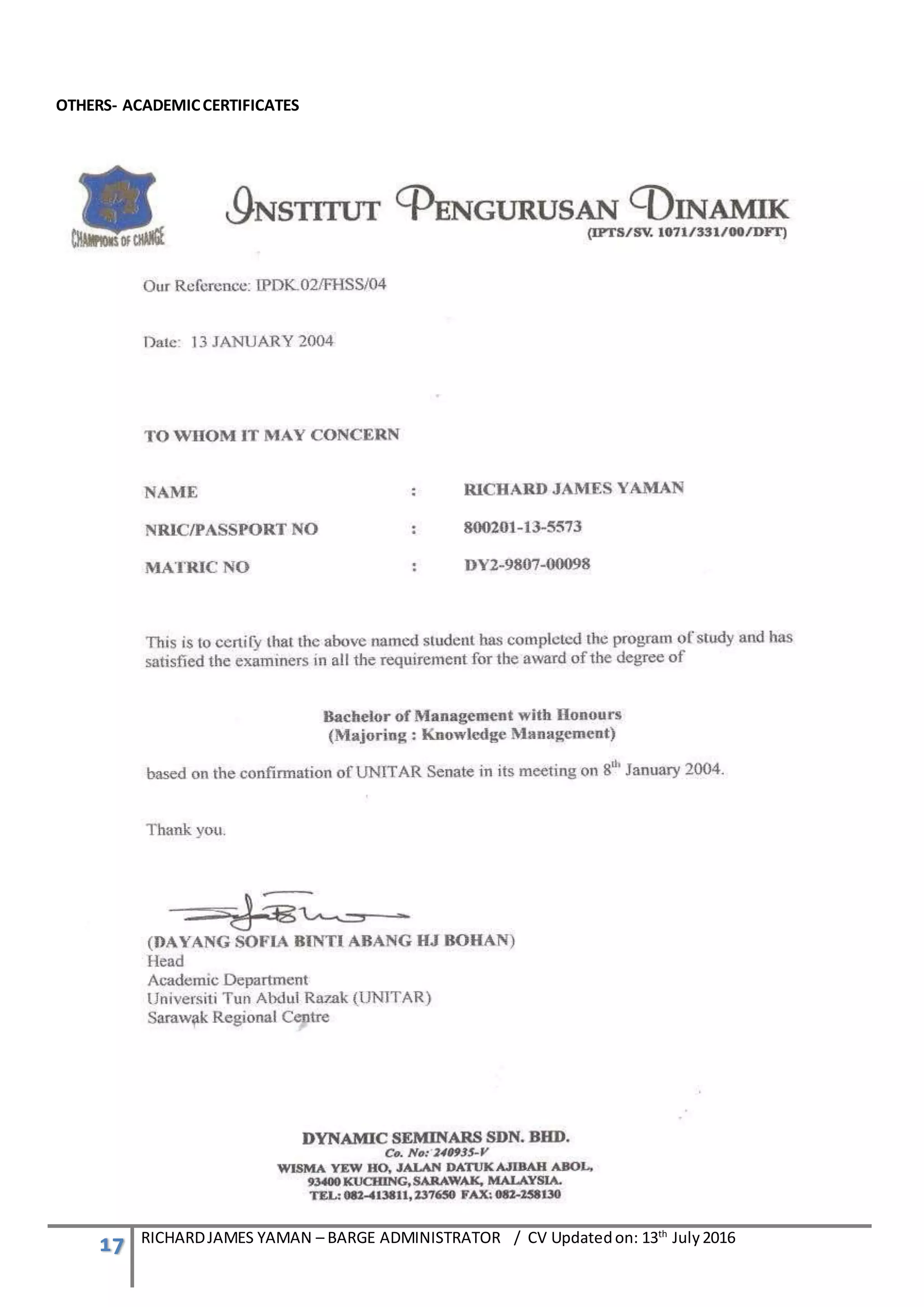 RICHARD J.Y - Barge Admin_CV & Offshore Docs | DOCX