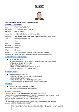RICHARD J.Y - Barge Admin_CV & Offshore Docs | DOCX