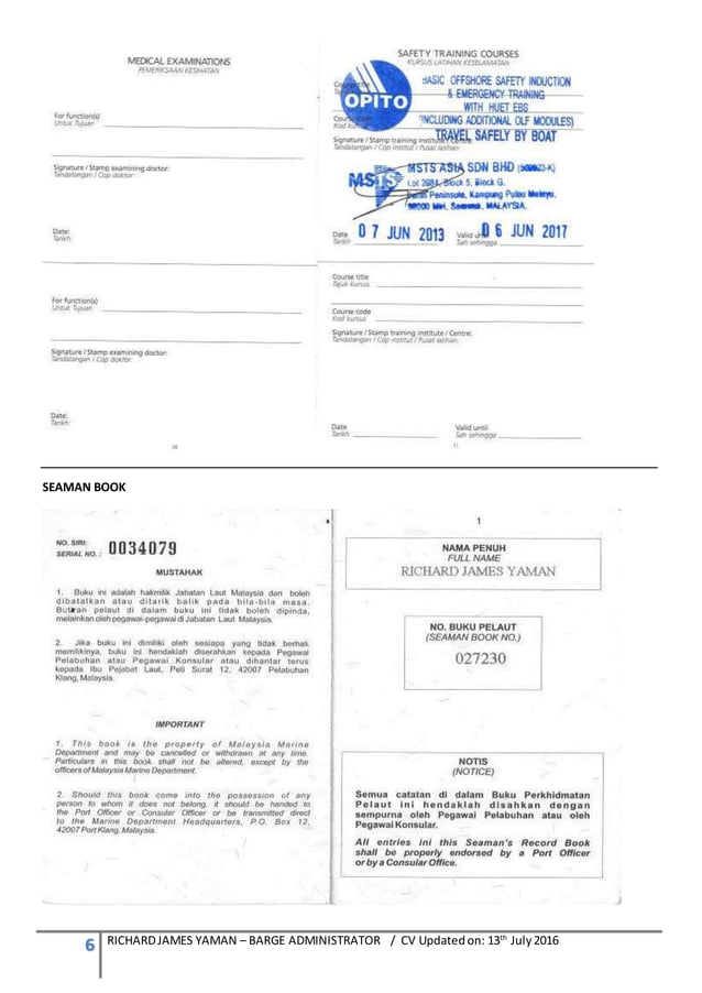 RICHARD J.Y - Barge Admin_CV & Offshore Docs | DOCX