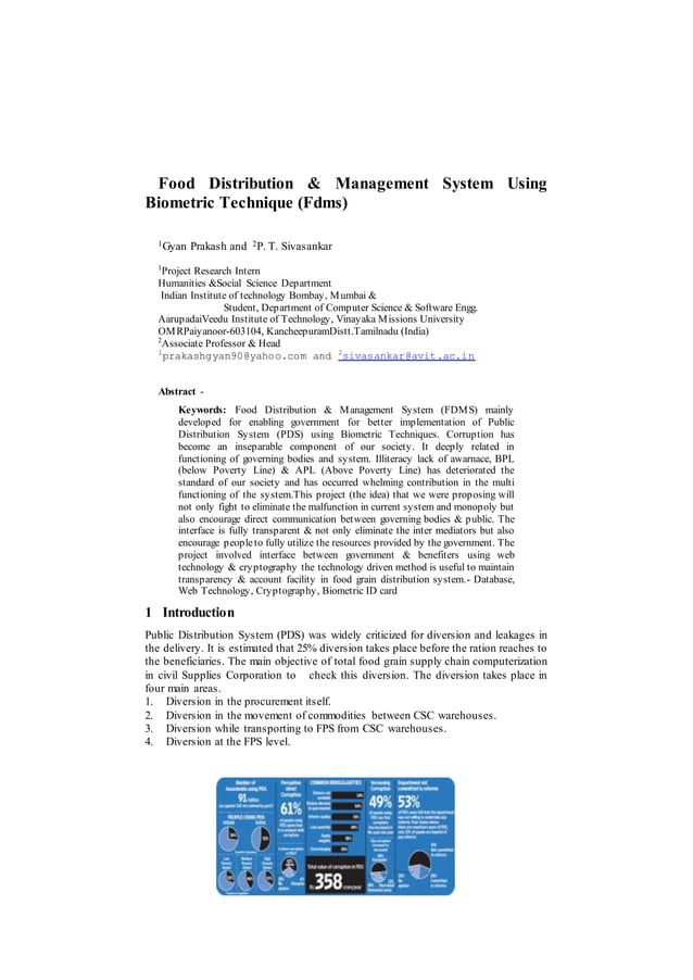 Food Distribution & Management System Using Biometric Technique (Fdms) | PDF