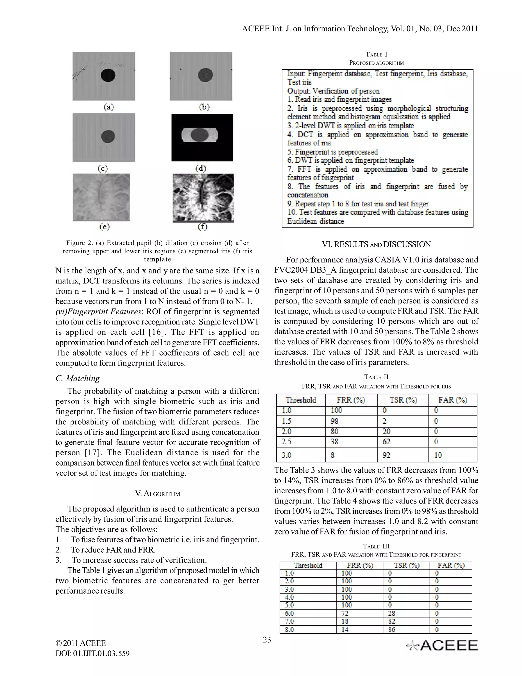 Bimodal Biometric System Using Multiple Transformation Features Of