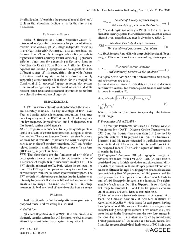 Bimodal Biometric System using Multiple Transformation Features of Fingerprint and Iris | PDF