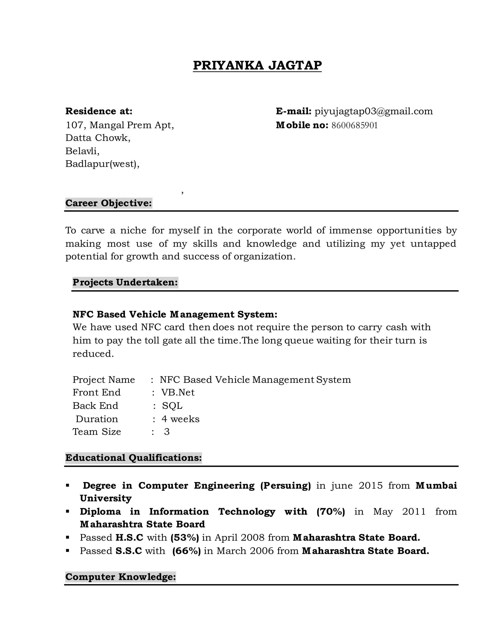 Resume priyanka new | PDF