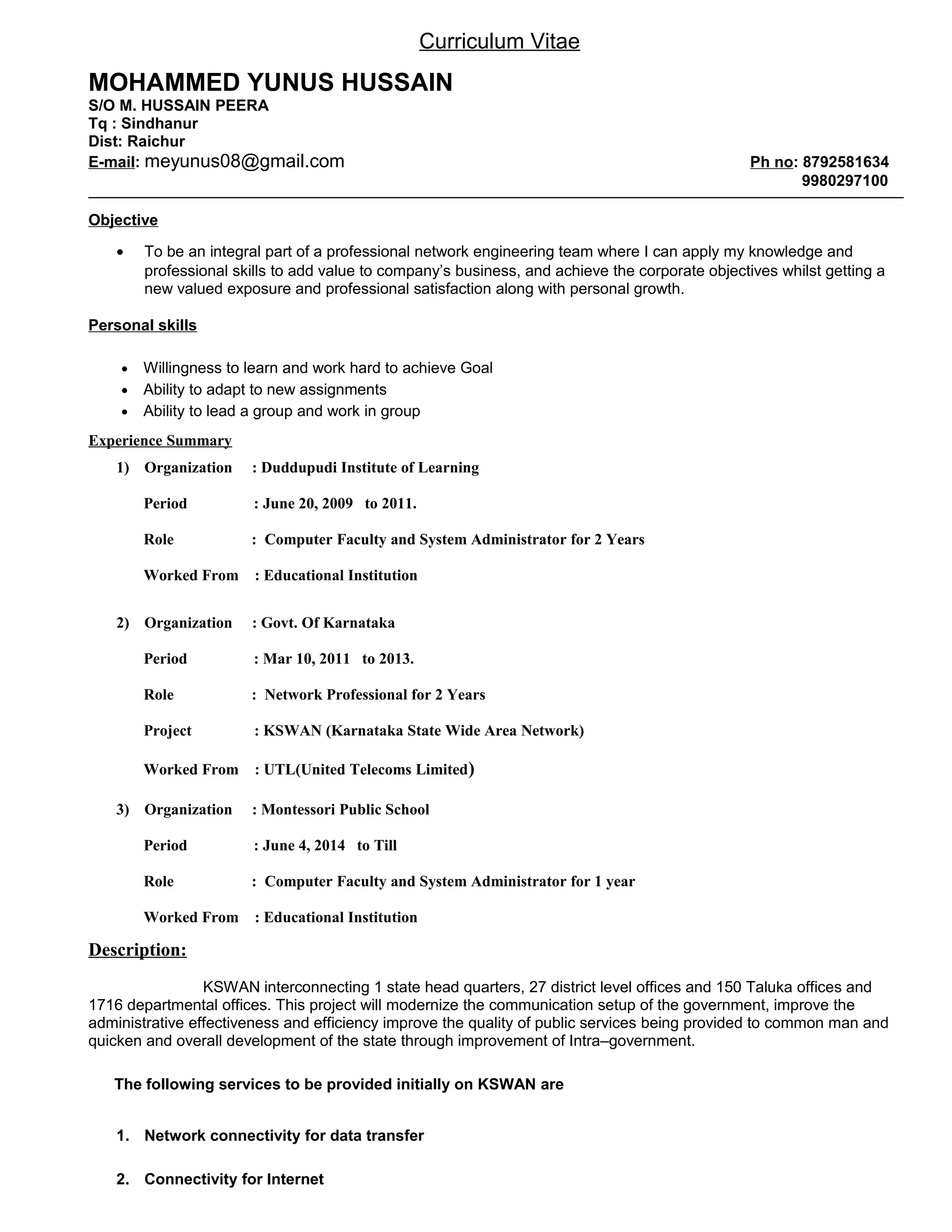 new yunus resume (1)... | DOC