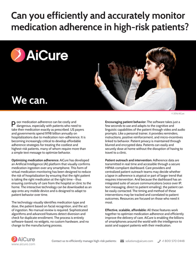 AiCure_Clinical Trial_Solutions_One Page_2016 | PDF | Healthcare ...