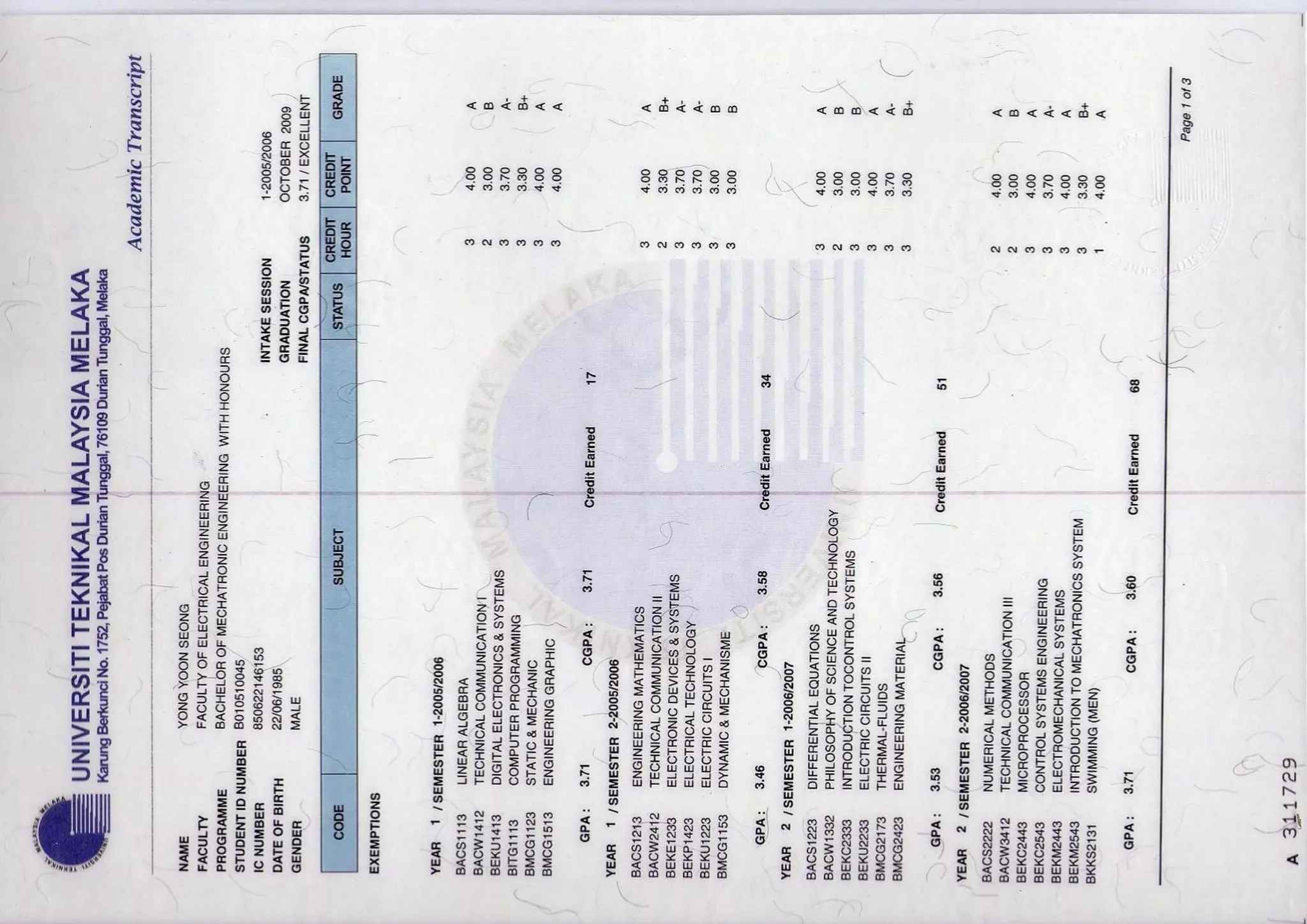 Bachelor_Transcript | PDF