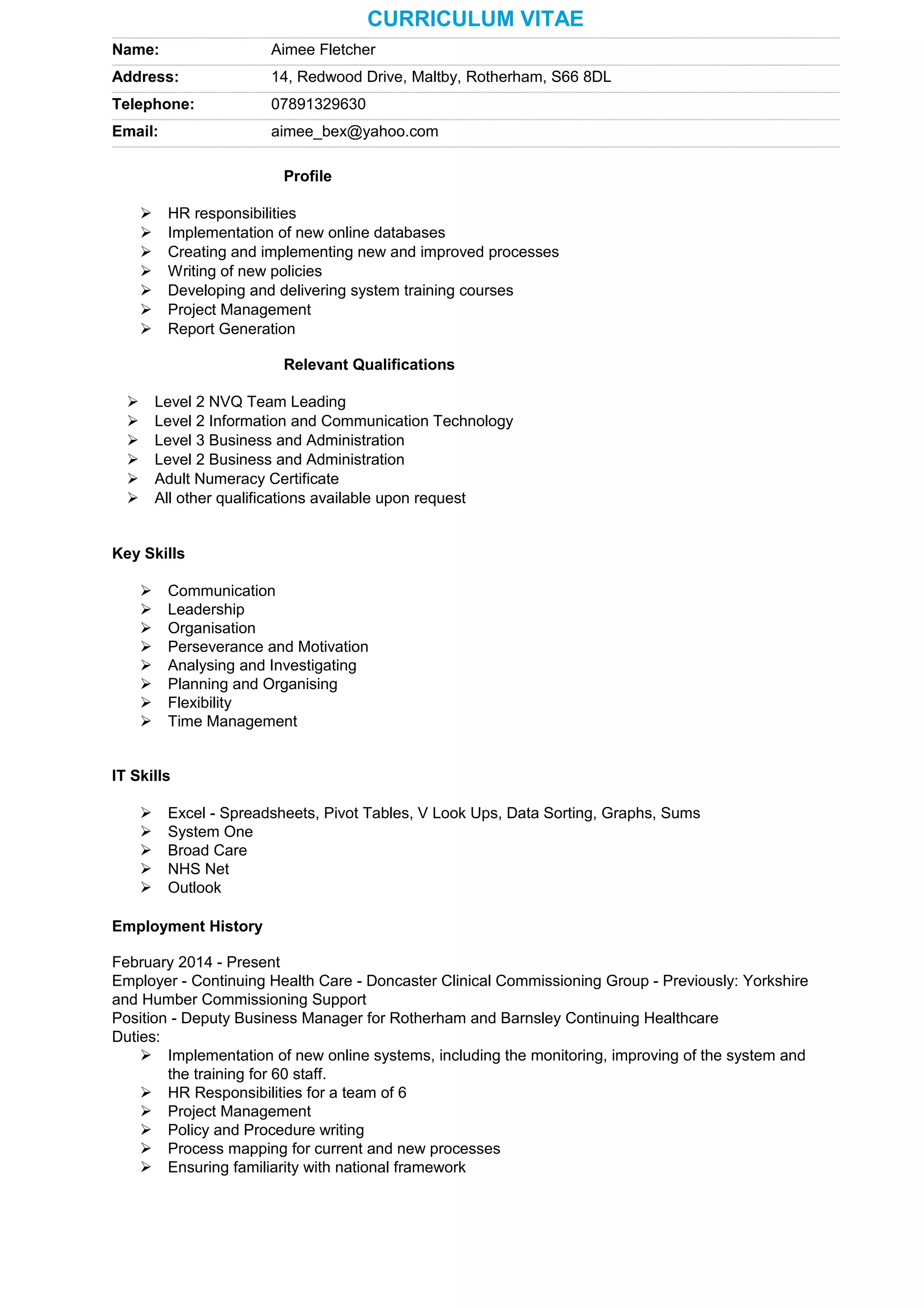 Aimee Fletcher CV | DOC