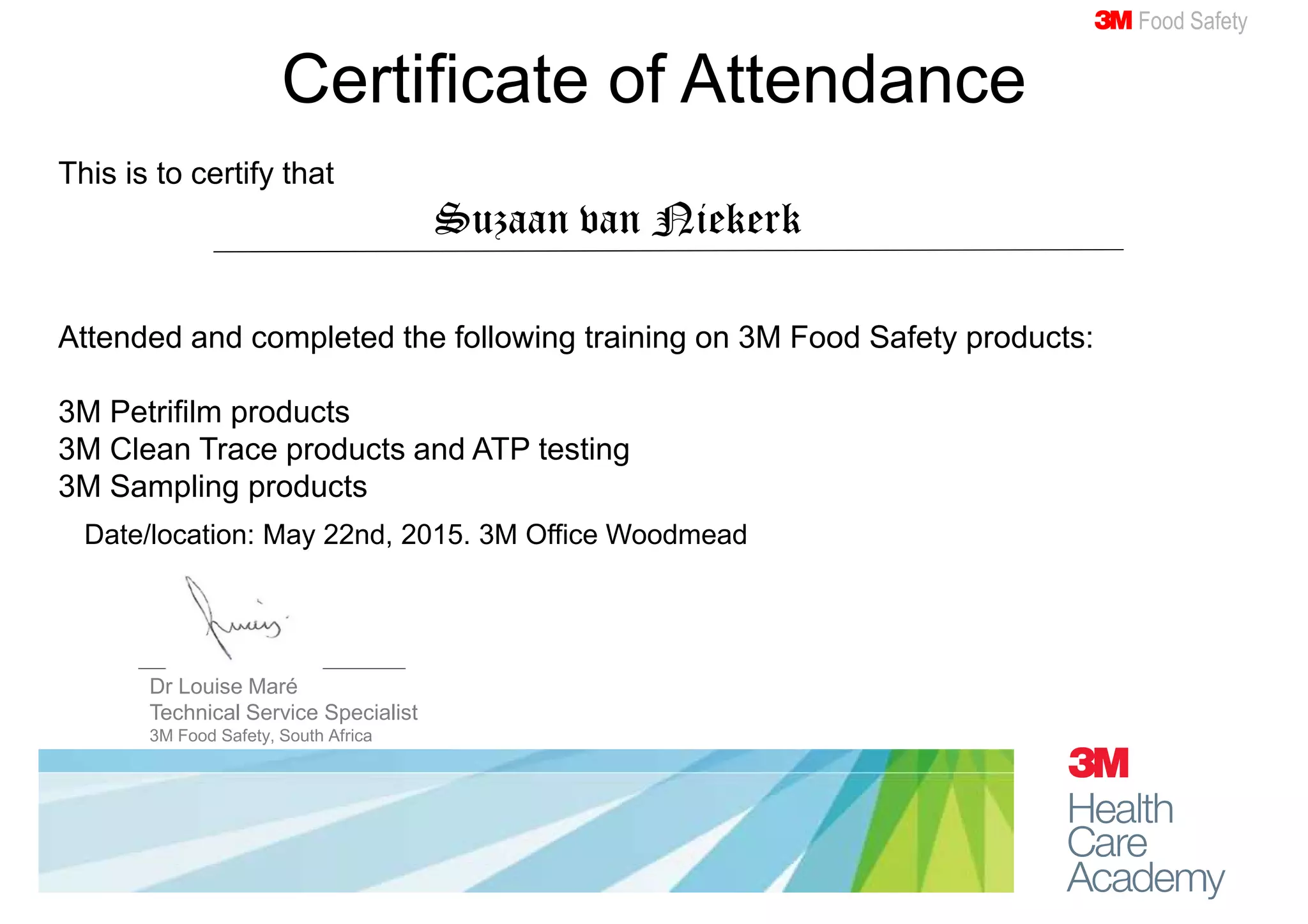 3M FSD Certificate of attendance - Suzaan | PPT