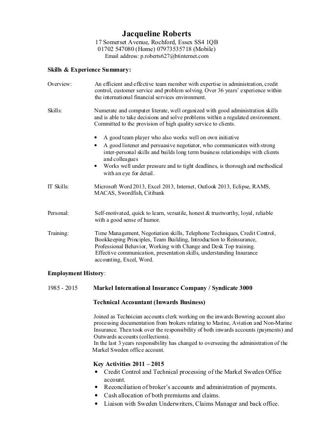 Jacqueline Roberts CV