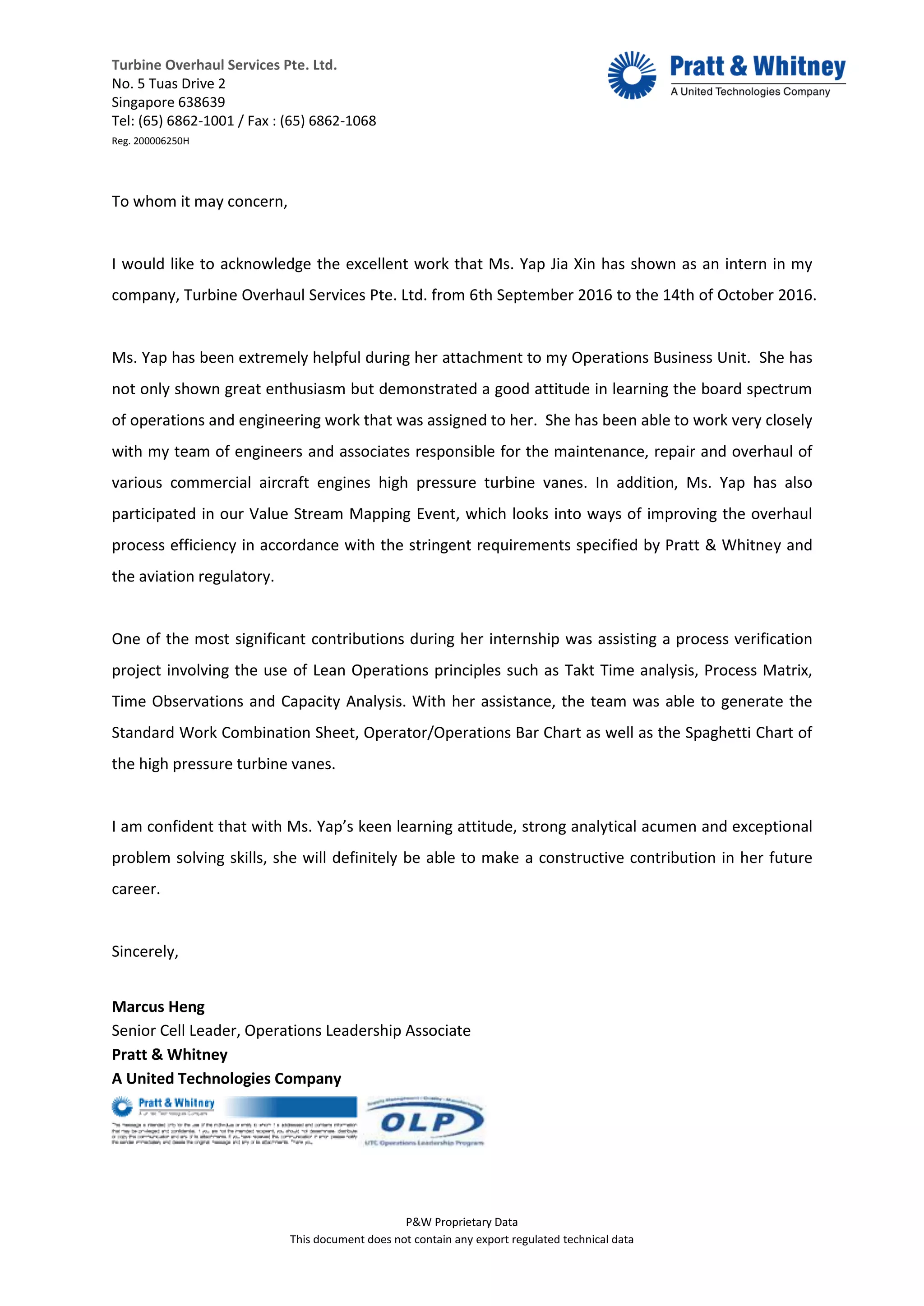 TOS_Reference Letter_YAPJIAXIN | PDF