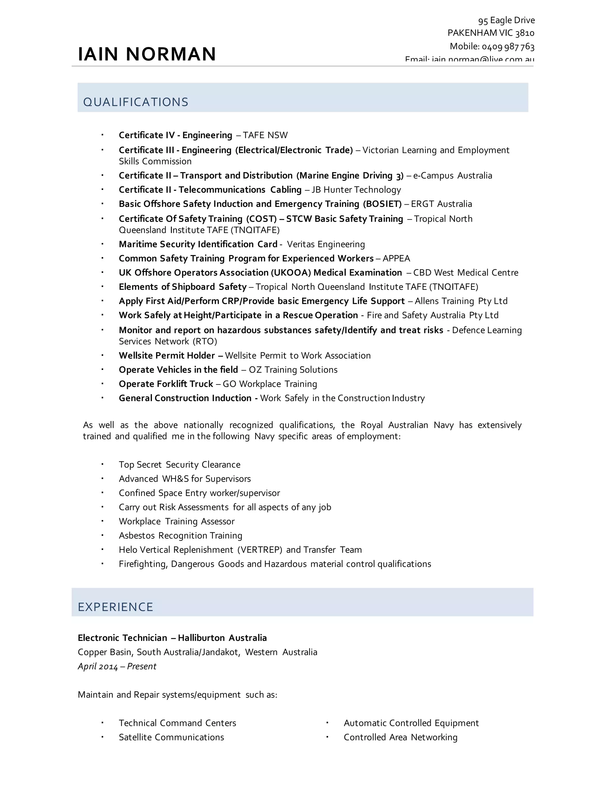 Iain Norman CV | DOCX