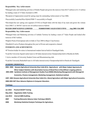 SAM CV | DOC | Agriculture | Industries