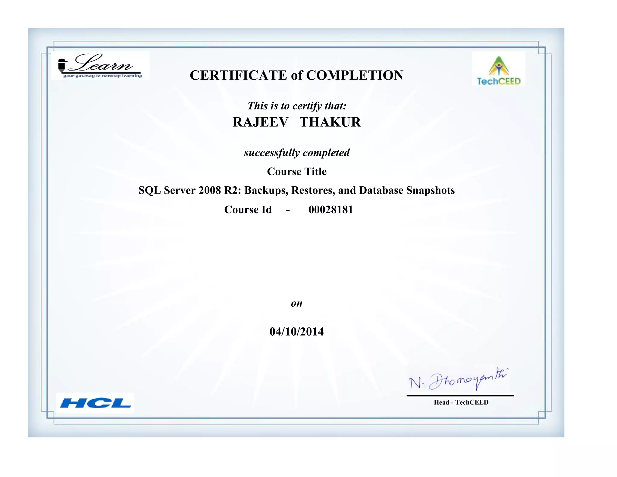 SQL Server HCL certification | PPT