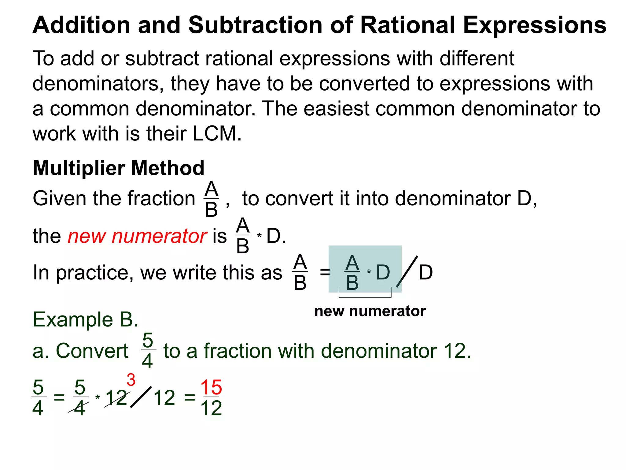 55 addition and subtraction of rational expressions | PPT