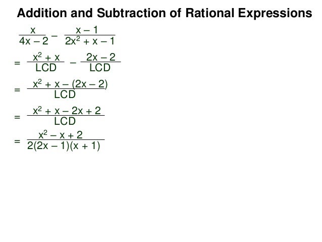 55 Addition And Subtraction Of Rational Expressions