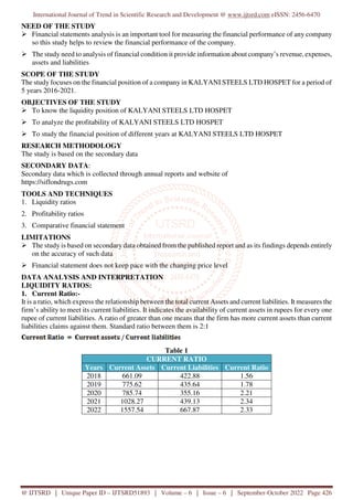 A Study on Financial Statement Analysis at Kalyani Steels Ltd Hospet | PDF