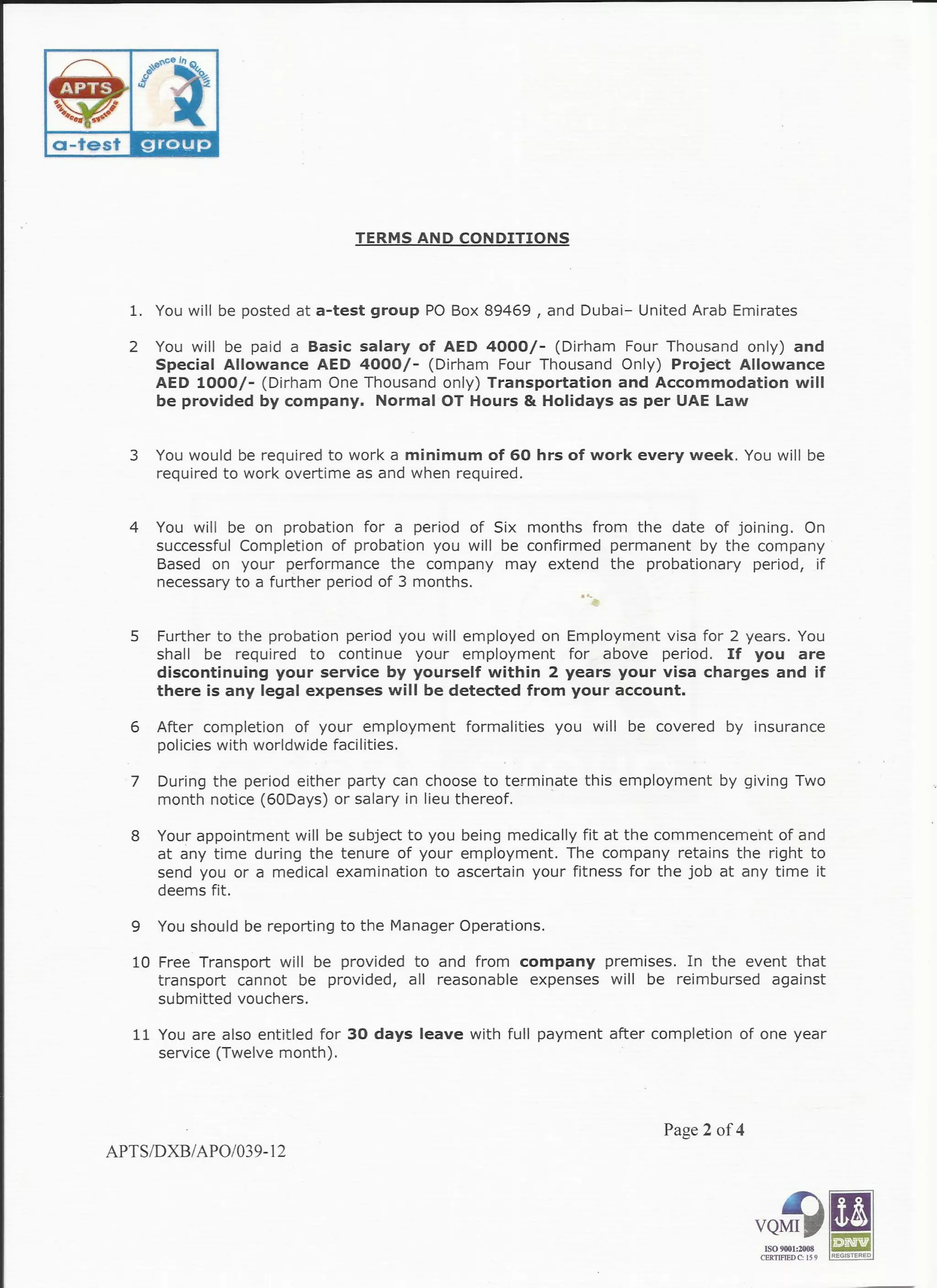 APTS OFFER LETTER | PDF