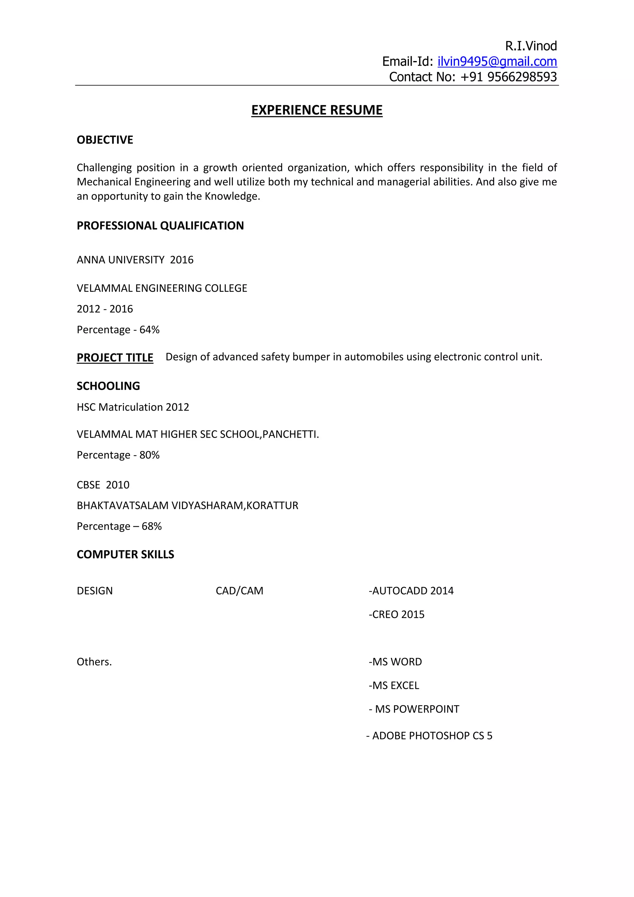 Resume Vinod (1) | PDF