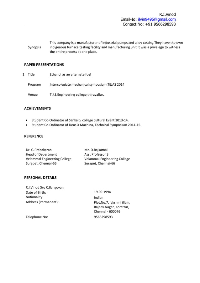 Resume Vinod (1) | PDF