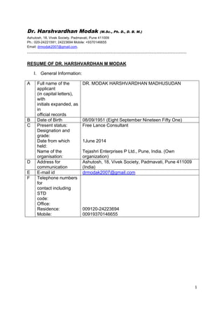 Dr Modak RESUME' 2 | PDF