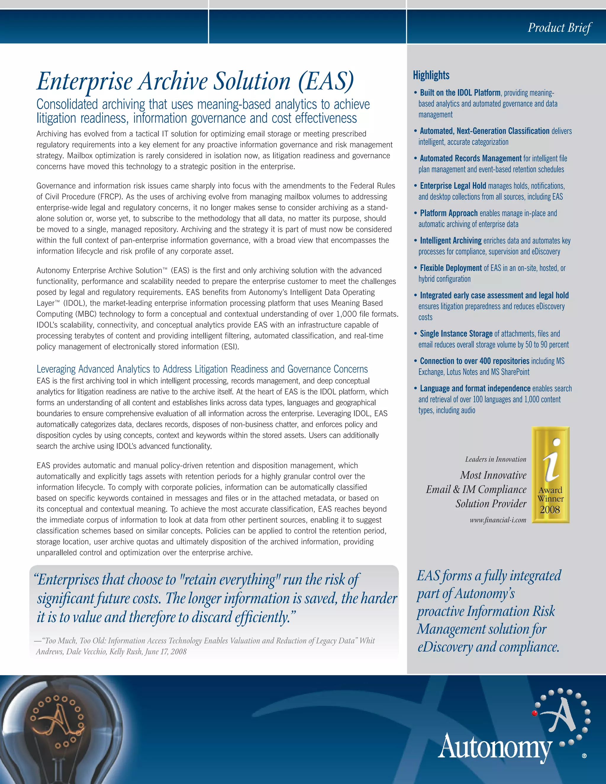 Autonomy Enterprise Archive Solution | PDF