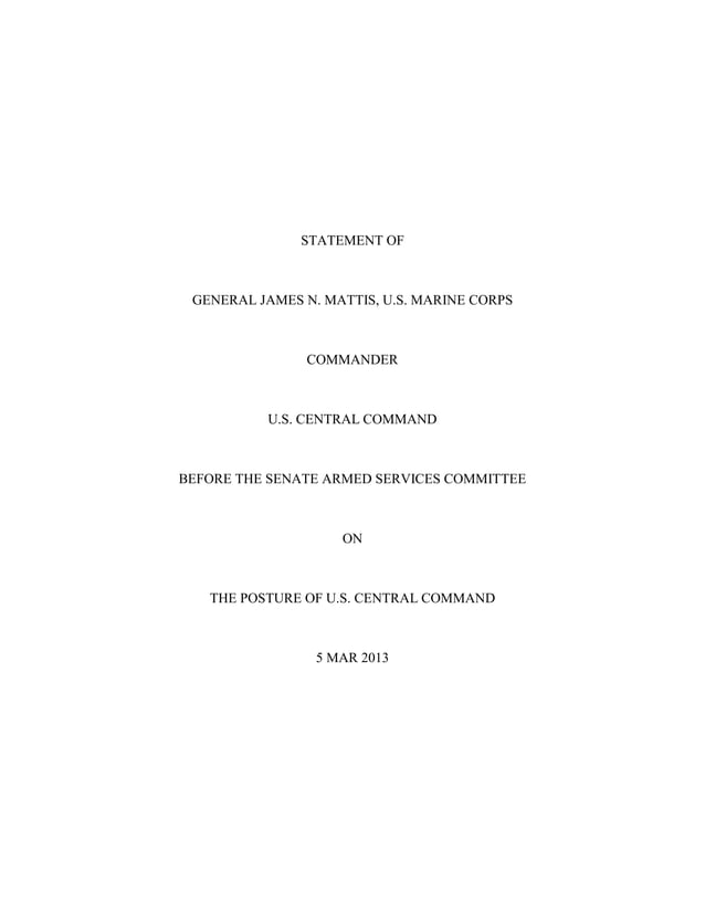 U.S. Central Command Posture Statement 2013 | PDF