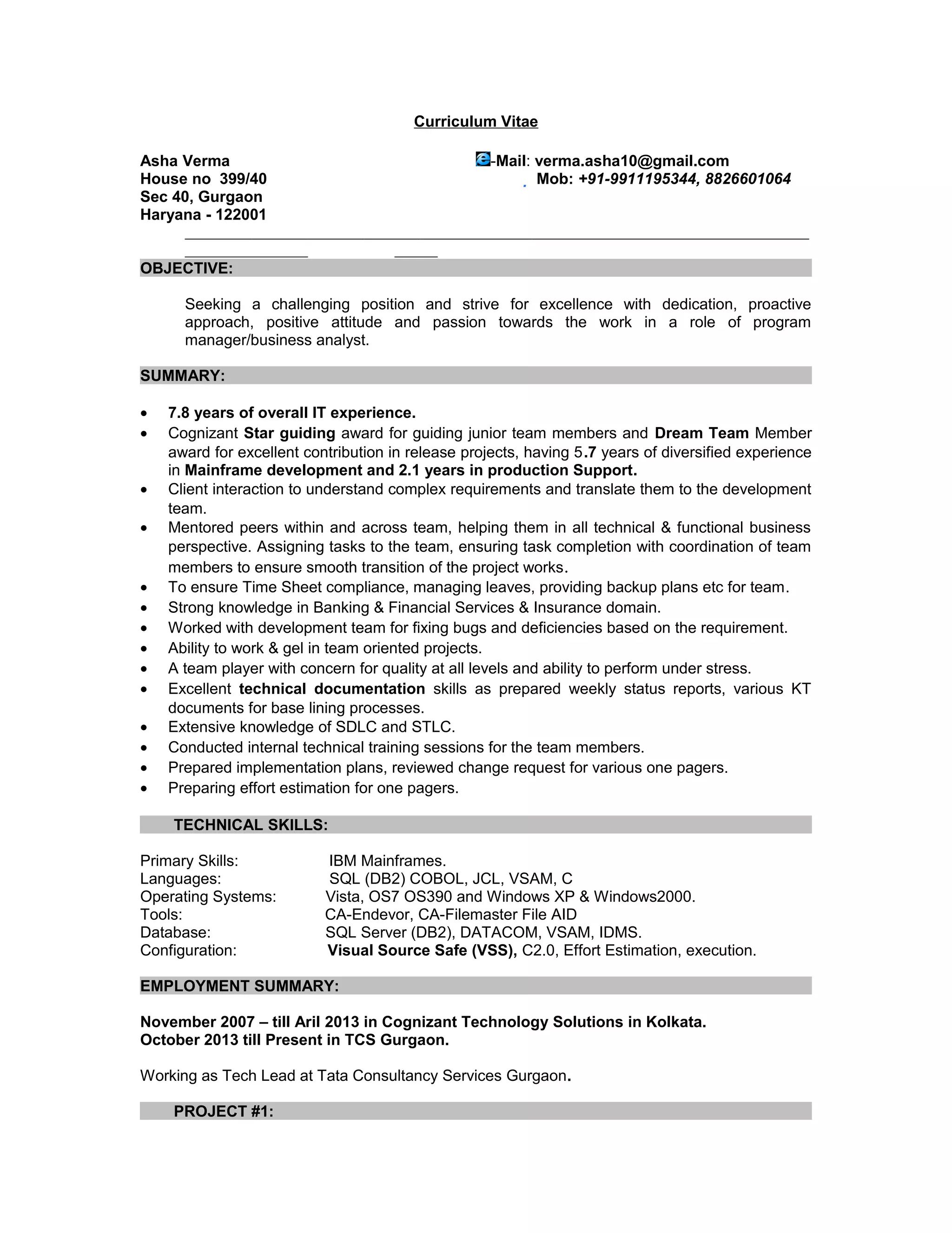 Resume_Asha Verma 7.8 Years of exp in Mainframe | DOC