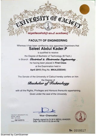 Btech certificate | PDF