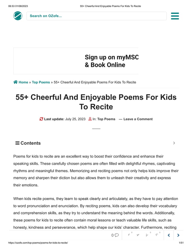 55+ Cheerful And Enjoyable Poems For Kids To Recite.pdf | Poetry ...