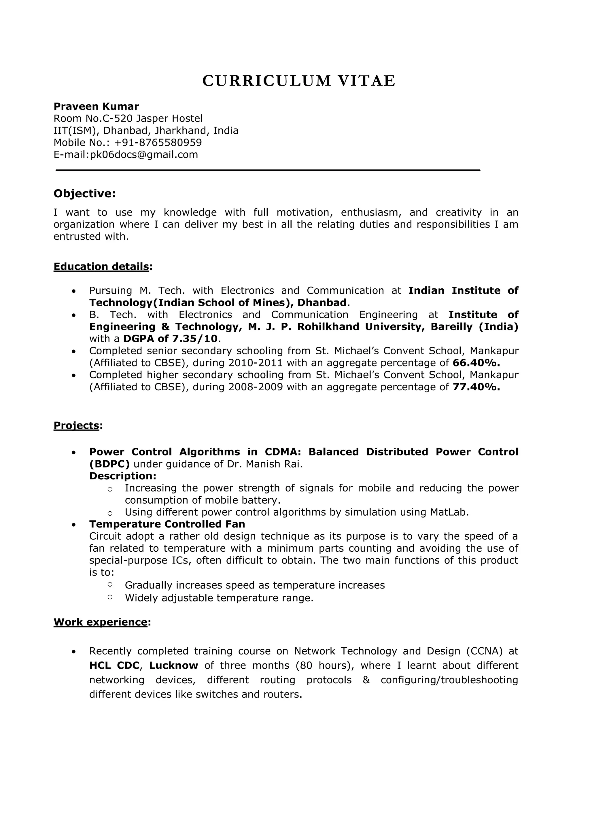 praveen kumar CV | PDF