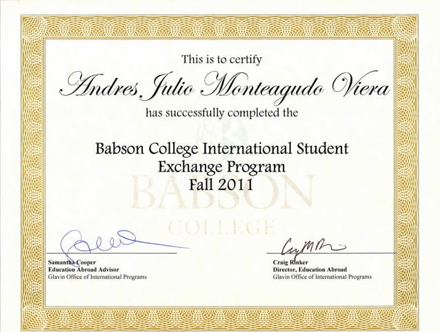 Babson Exchange program diploma | PDF