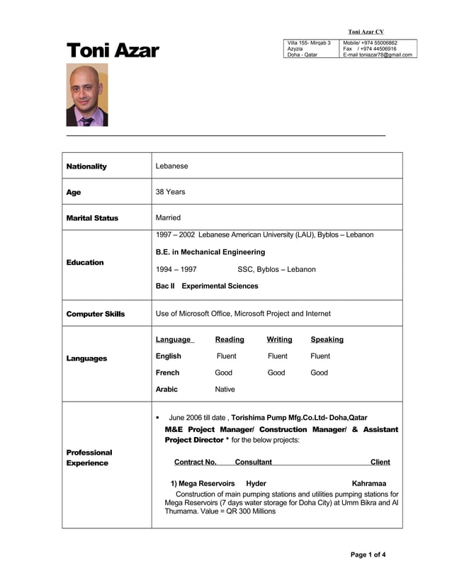 Resume Wizard of Eng Toni Azar- rev1 | DOC | Civil Engineering Industry ...