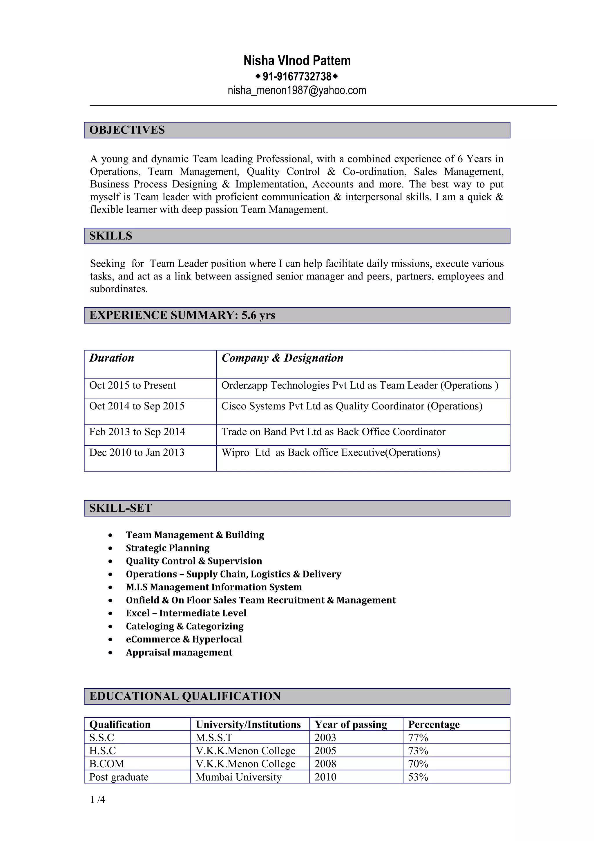 Resume-Nisha - Copy | PDF | Free Download