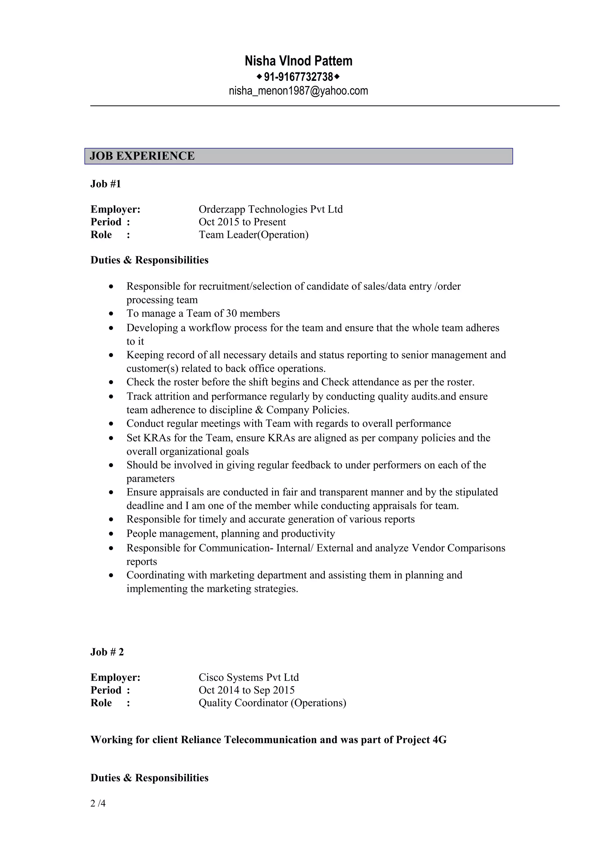 Resume-Nisha - Copy | DOC