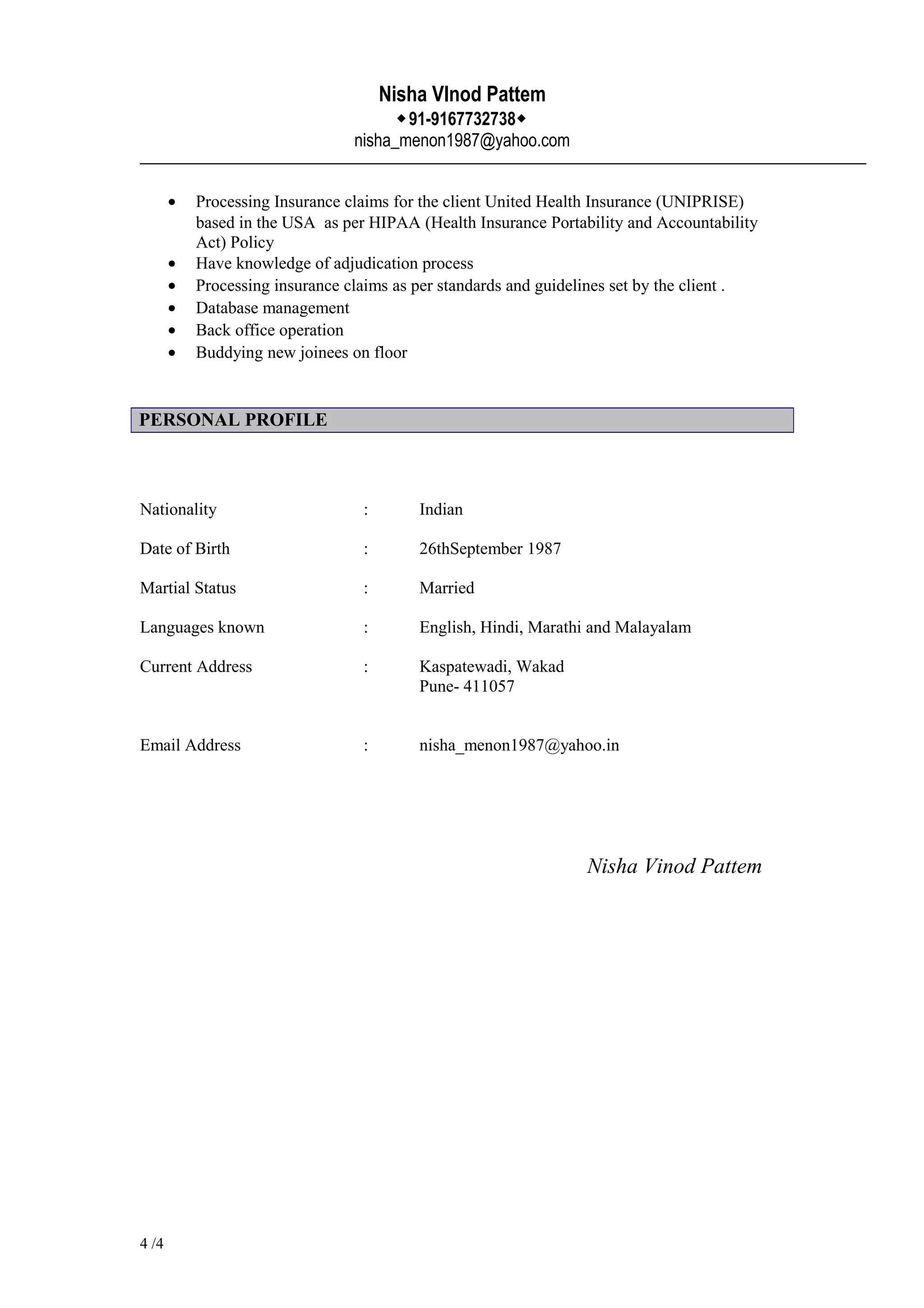 Resume-Nisha - Copy | DOC