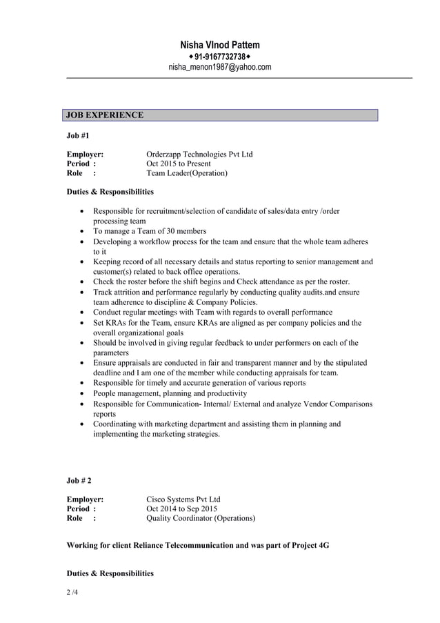 Resume-Nisha - Copy | PDF | Free Download