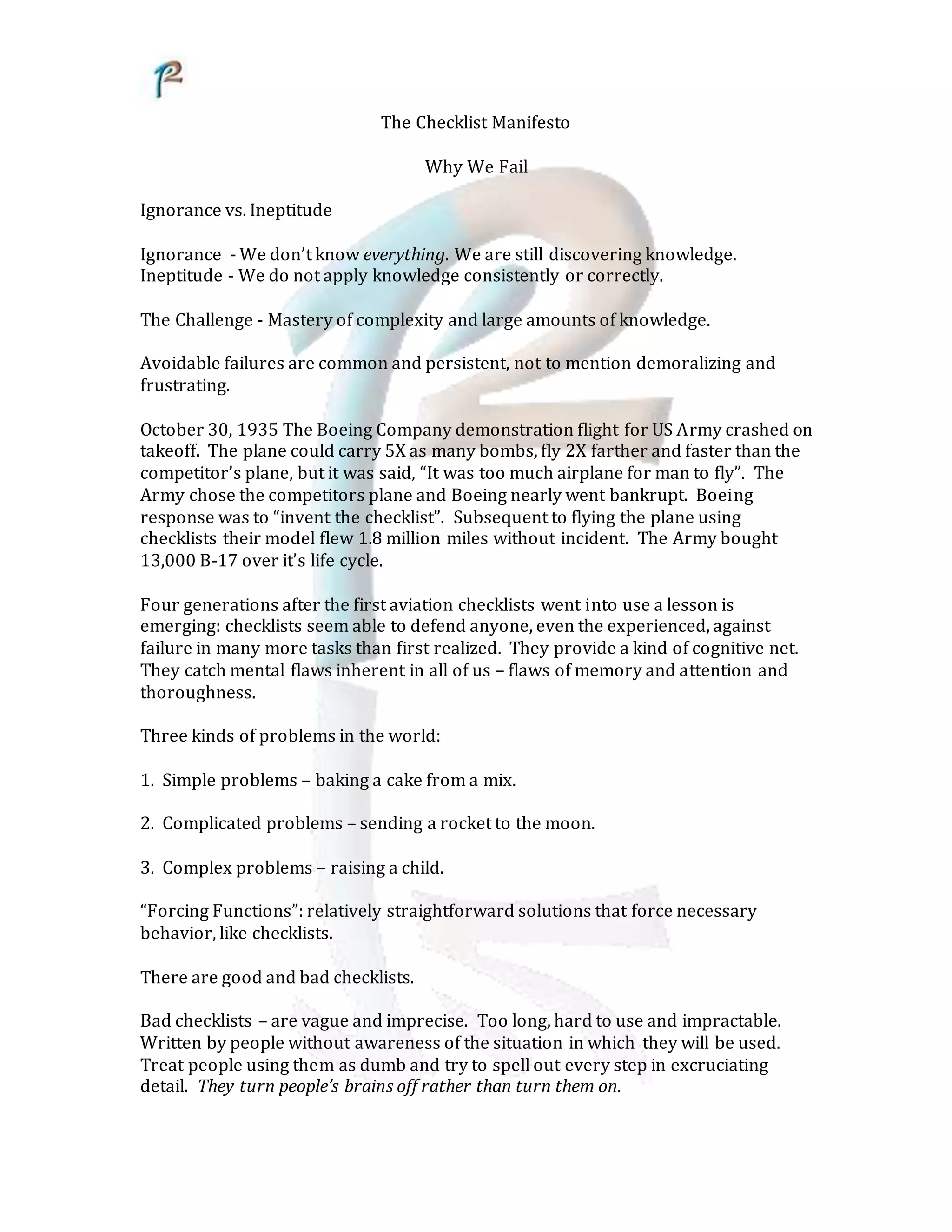 The Checklist Manifesto w watermark | PDF