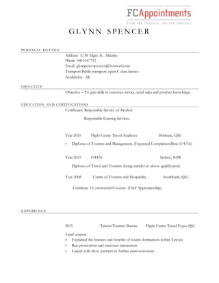 FC CV | DOCX | Australia and Oceania Travel | Travel Locations