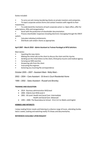 Roxanne Bakewell CV2 | DOC | Career Advice | Careers