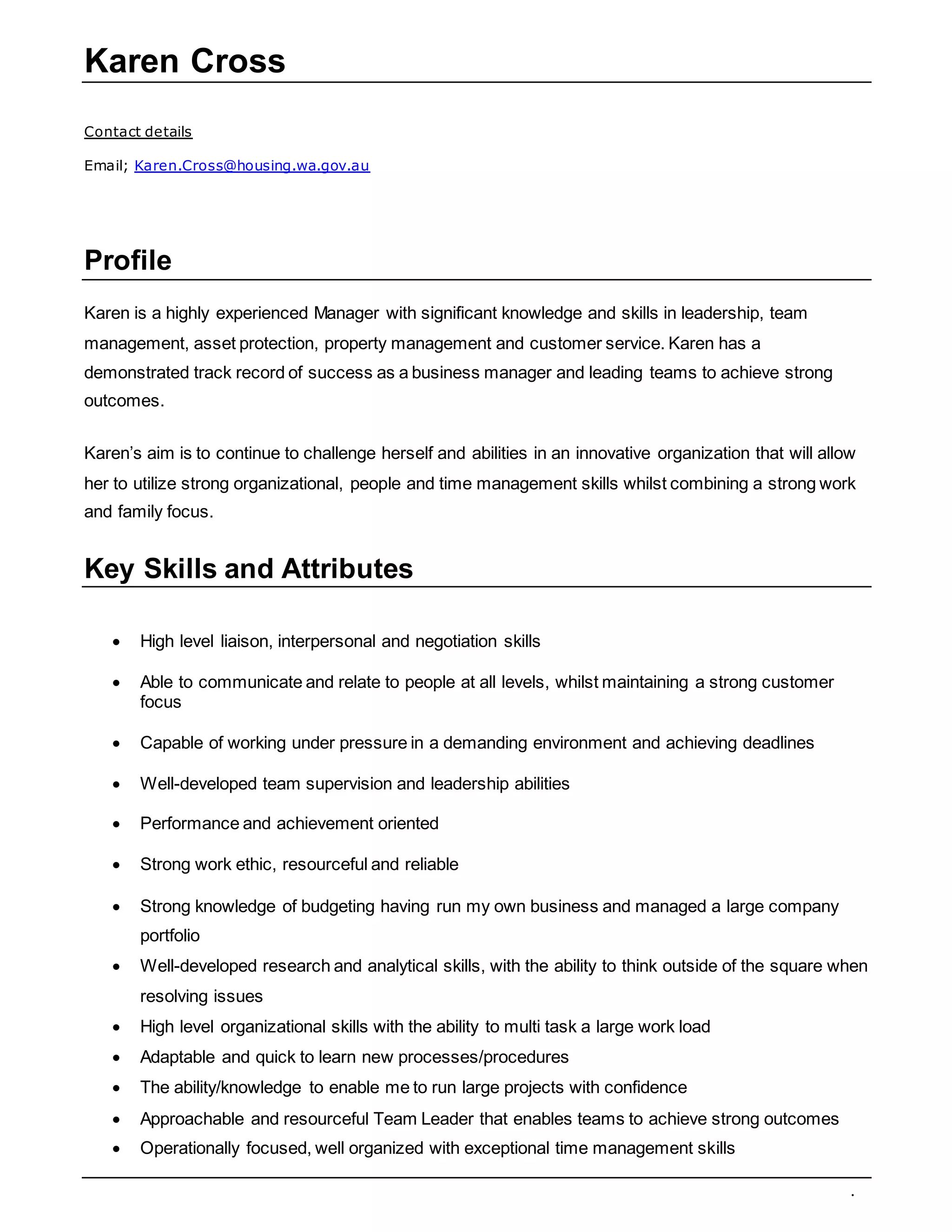 Karen Cross CV 2016 | DOCX | Real Estate Industry | Industries