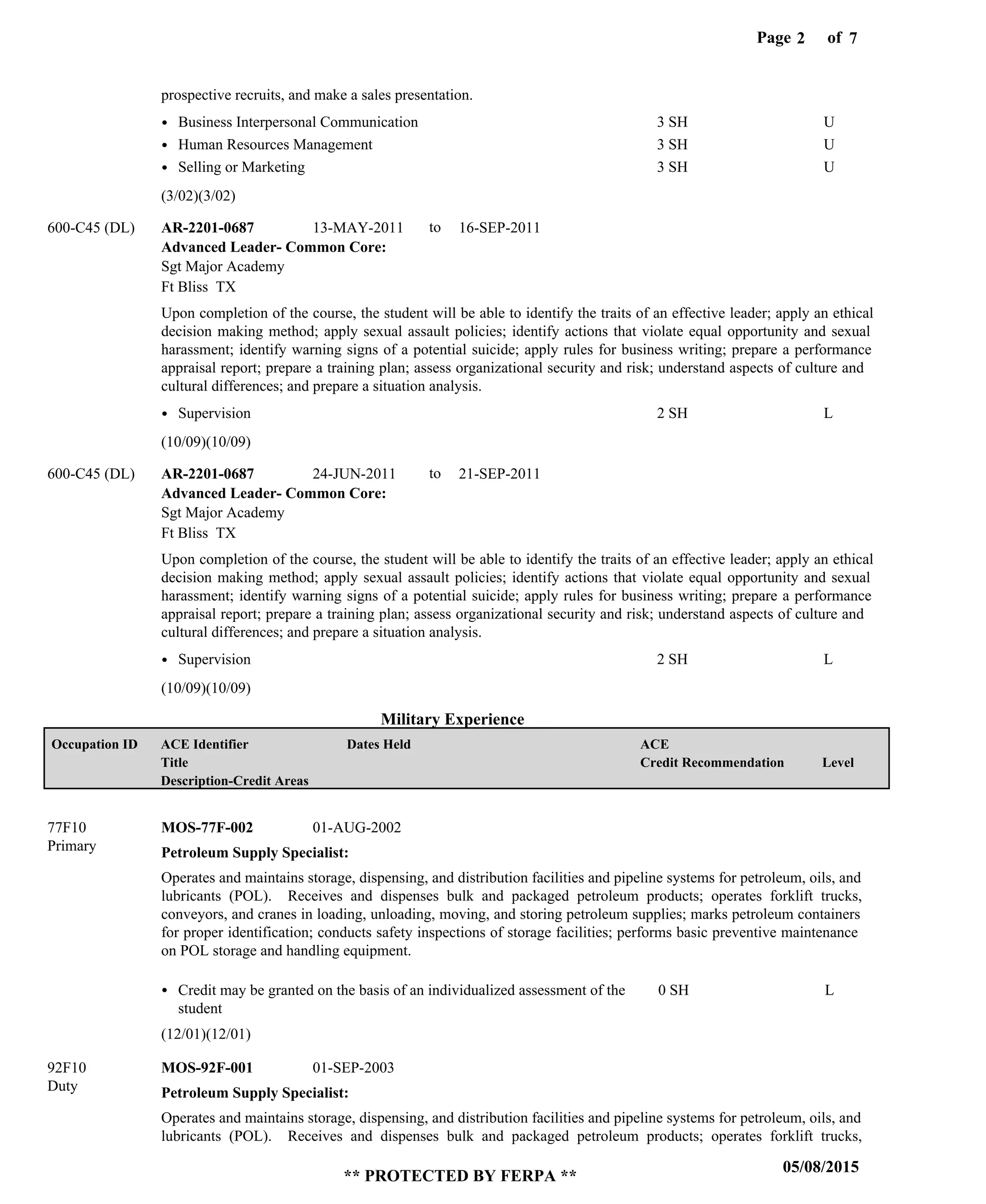 joint services transcript | PDF