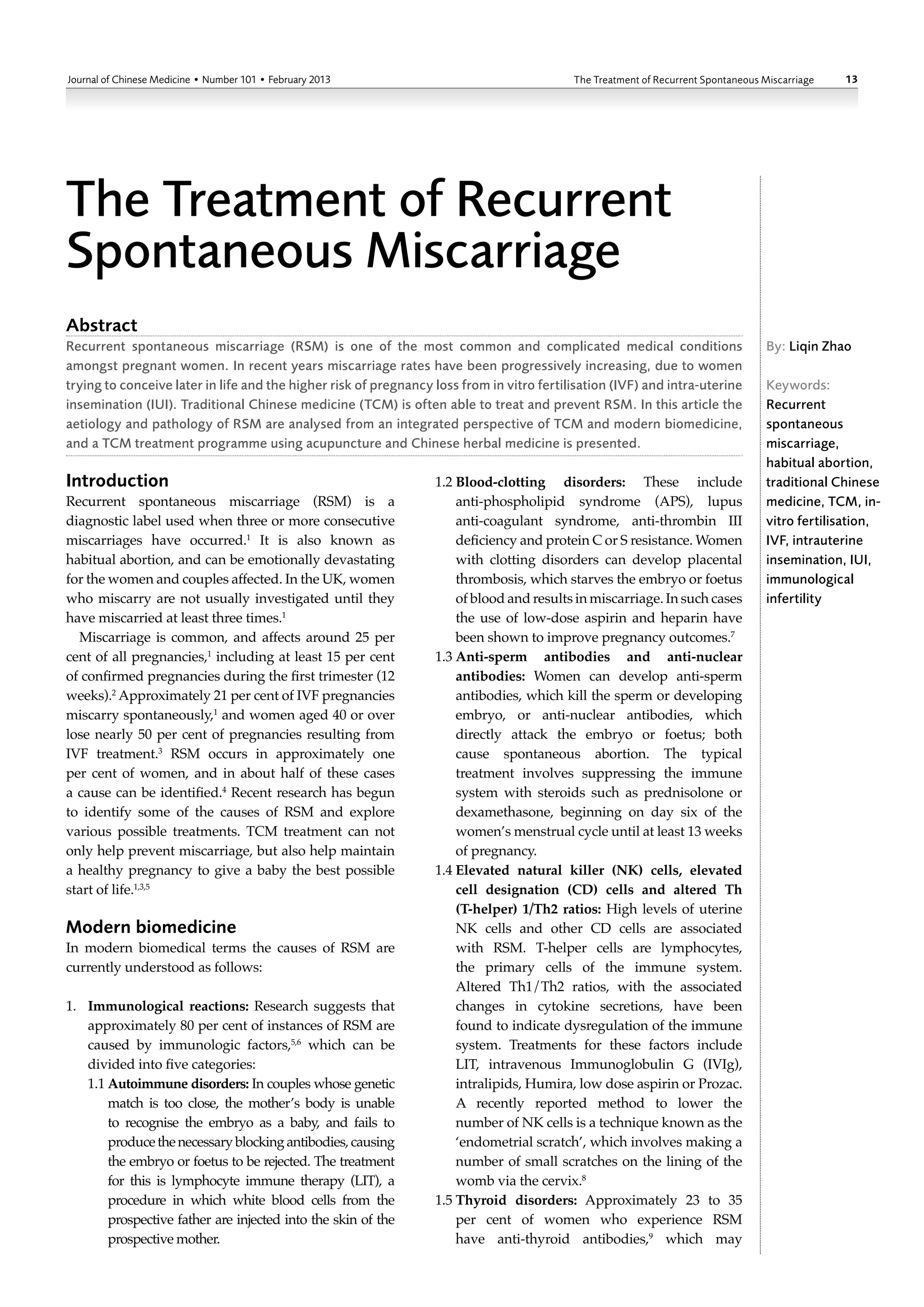 The Treatment of Recurrent Spontaneous Miscarriage-JCM (2) | PDF