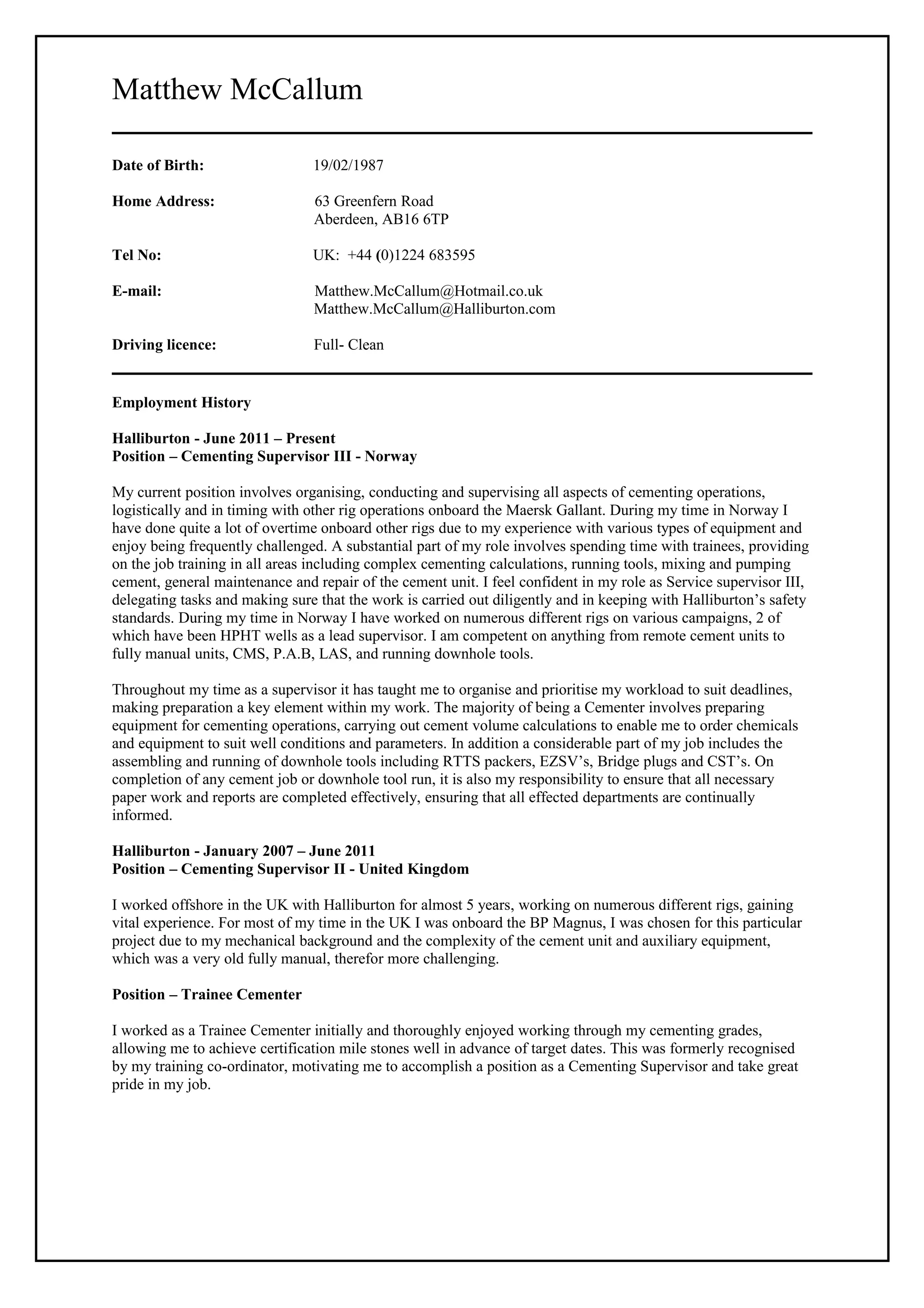 Matthew McCallum CV | DOC