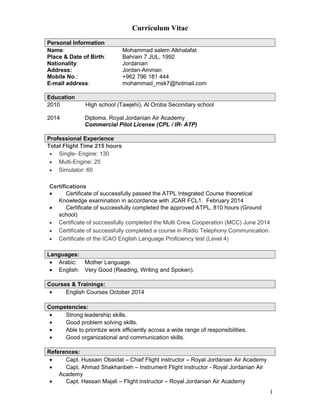 Mohammad_CV (1) | DOC | Air Travel | Travel Type