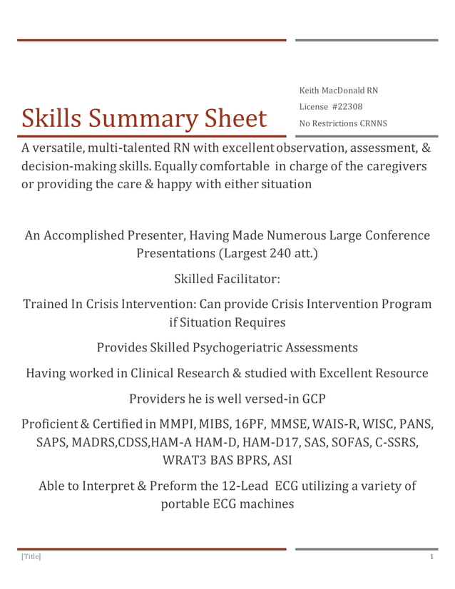Skills Summary Sheet | PDF