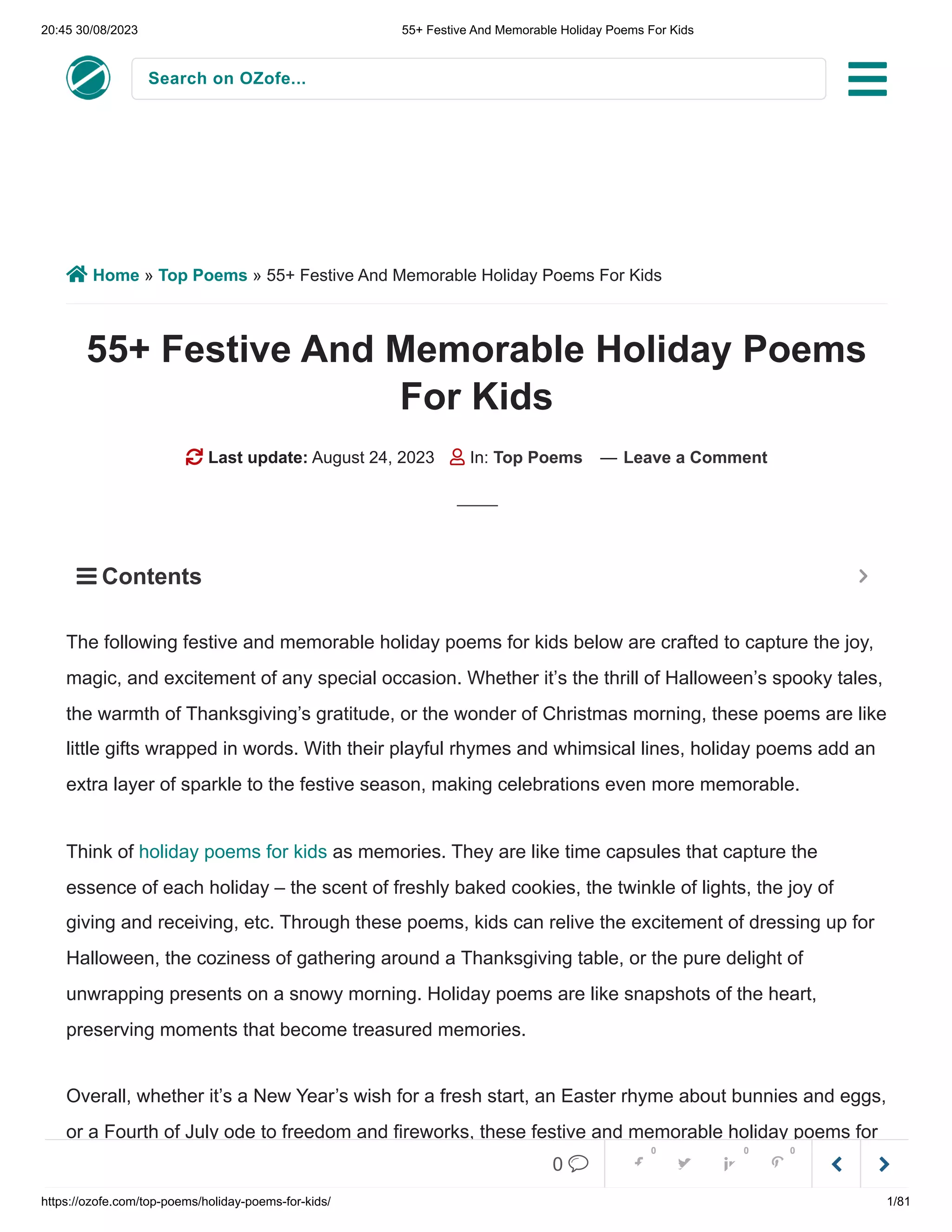 Holiday Poems For Kids | PDF