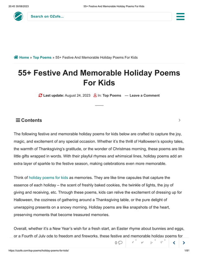 Holiday Poems For Kids | PDF