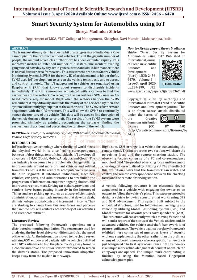 Smart Security System For Automobiles Using Iot Pdf